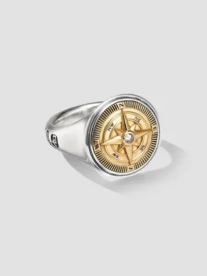 David Yurman Maritime Compass Signet Ring In Sterling Silver Gold