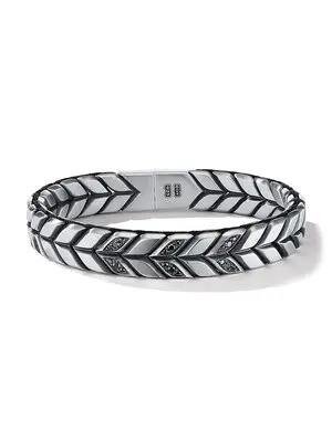 David Yurman Chevron Woven Bracelet With Pavé Diamonds - Black