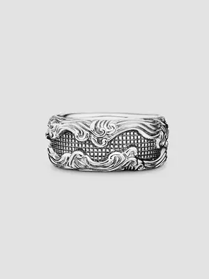 David Yurman Waves Band Ring In 10mm - Sterling Silver