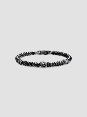 David Yurman Meto Mori Skull Station Bracelet In Sterling Silver - Black Spinel
