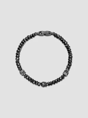 David Yurman Meto Mori Skull Station Bracelet In Sterling Silver - Black Spinel