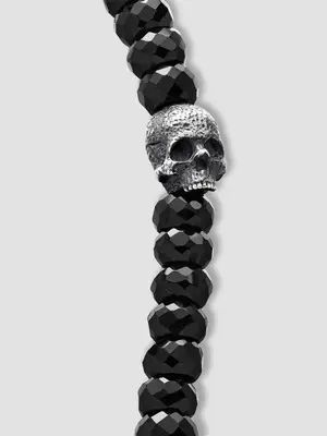 David Yurman Meto Mori Skull Station Bracelet In Sterling Silver - Black Spinel