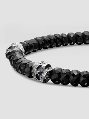 David Yurman Meto Mori Skull Station Bracelet In Sterling Silver - Black Spinel