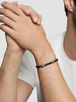 David Yurman Meto Mori Skull Station Bracelet In Sterling Silver - Black Spinel