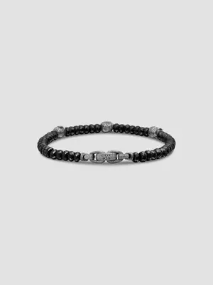 David Yurman Meto Mori Skull Station Bracelet In Sterling Silver - Black Spinel