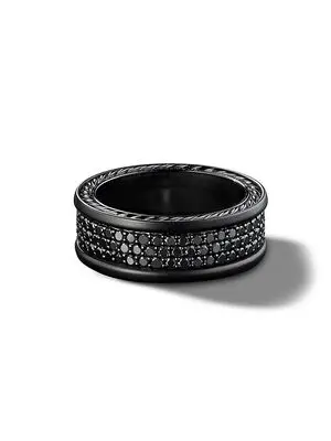 David Yurman Streamline Three Row Band Ring In Black Titanium With Pavé Black Diamonds Black