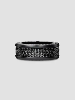David Yurman Streamline Three Row Band Ring In Titanium With Pavé Diamonds - Black