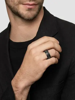 David Yurman Streamline Three Row Band Ring In Titanium With Pavé Diamonds - Black