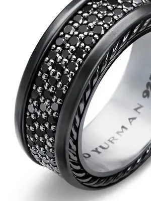 David Yurman Streamline Three Row Band Ring In Titanium With Pavé Diamonds - Black
