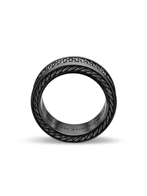 David Yurman Streamline Three Row Band Ring In Titanium With Pavé Diamonds - Black