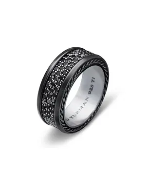 David Yurman Streamline Three Row Band Ring In Titanium With Pavé Diamonds - Black