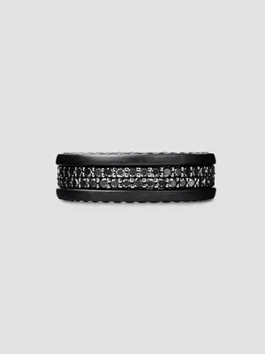David Yurman Streamline Two Row Band Ring In Black Titanium With Black Diamonds