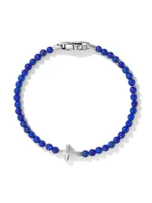 David Yurman Spiritual Beads Cross Station Bracelet In Sterling Silver Lapis