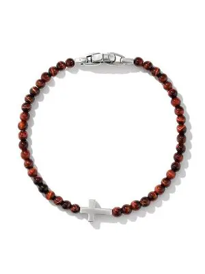 David Yurman Spiritual Beads Cross Station Bracelet In Sterling Silver Red Tigers Eye