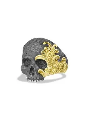 David Yurman Men's Waves Skull Ring With 18K Yellow Gold  Yellow Gold