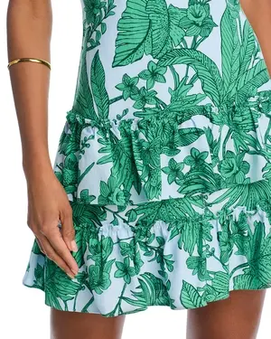 Aqua Palm Print V-neck Dress