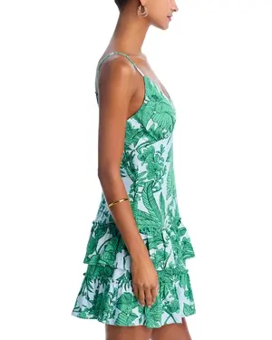 Aqua Palm Print V-neck Dress