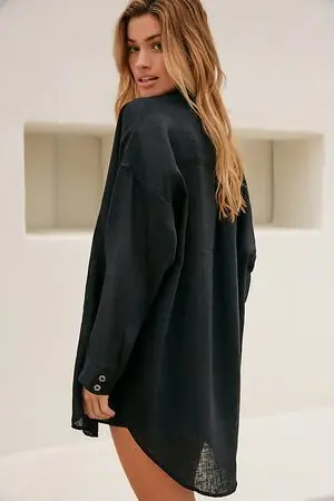 L*Space Rio Len Buttondown Tunic Top - Black
