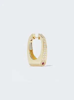 RAINBOW K Grace Diamond And Ruby Hoop Earring 14k Yellow Gold, White Diamonds, Single Ruby