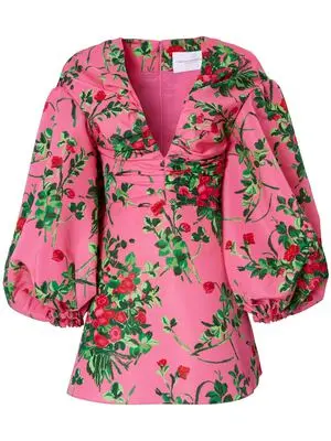 Carolina Herrera Floral-print V-neck Dress - Pink