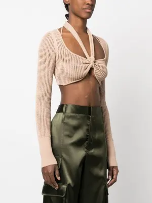 ANDREĀDAMO Open-knit Halterneck Crop Top