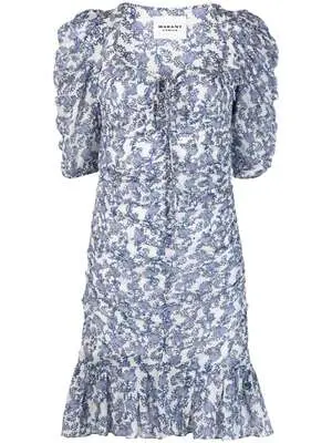 MARANT ETOILE Floral Print Ruched Mini Dress
