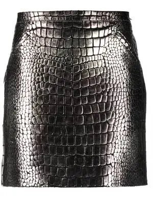 TOM FORD TOM FORD Croc-Effect Metallic Leather Miniskirt Silver