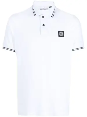 Stone Island Stripe-trim Piqué Polo Shirt - White