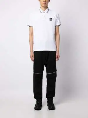 Stone Island Stripe-trim Piqué Polo Shirt - White