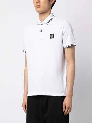Stone Island Stripe-trim Piqué Polo Shirt - White