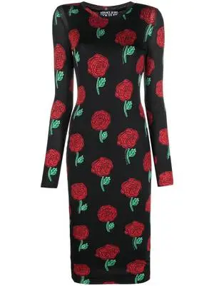 Versace Rose-print Midi Dress