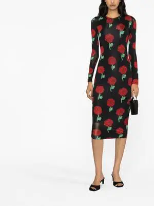 Versace Rose-print Midi Dress