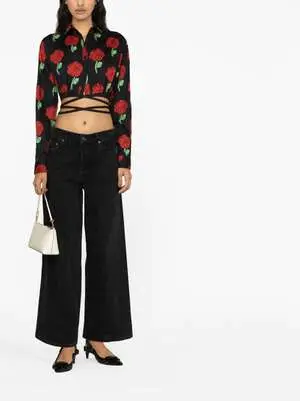 Versace Floral-print Cropped Blouse