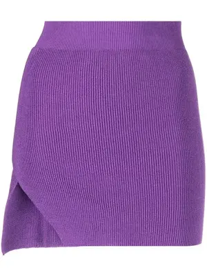 LANEUS Asymmetric Ribbed-knit Miniskirt - Purple