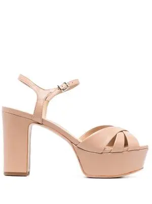 Schutz 110mm Crossover Straps Leather Platform Block Heel Sandals
