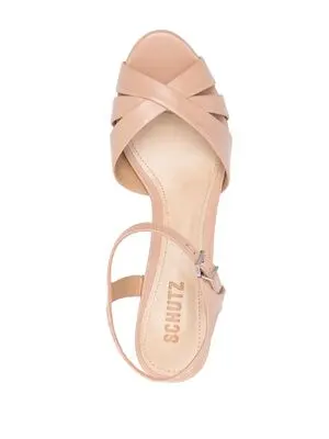 Schutz 110mm Crossover Straps Leather Platform Block Heel Sandals