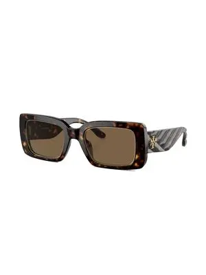 Tory Burch Tortoiseshell-effect Rectangle-frame Sunglasses - Green