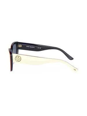 Tory Burch Logo-plaque Cat-eye Sunglasses - 194980 Ivory Red Blue Trilayer