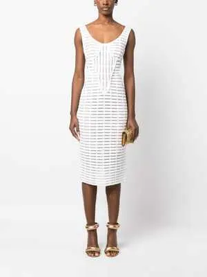 GENNY Cut-out Corded Midi Dress - White