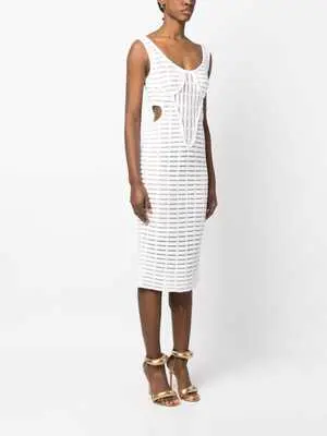 GENNY Cut-out Corded Midi Dress - White