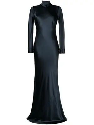 Michelle Mason Open-back Long-sleeve Gown - Blue