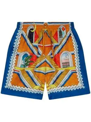 Casablanca Escalier Infini Silk Shorts - Blue