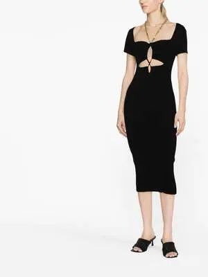 Pinko Chain-strap Cutout Ribbed-knit Midi Dress