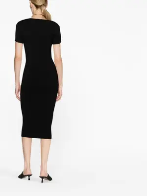 Pinko Chain-strap Cutout Ribbed-knit Midi Dress