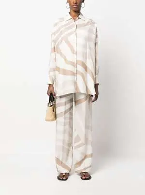 Kiton Abstract-print Silk Trousers