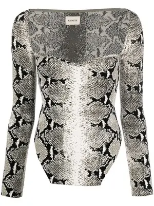 Khaite Maddy Snake-effect Jacquard-knit Bodysuit - Green