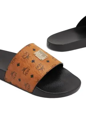 Mcm Monogram-print Rubber Slides