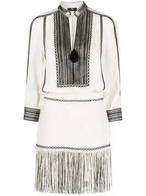 ELISABETTA FRANCHI Elisabetta Franchi Fringed Georgette And Tweed Minidress