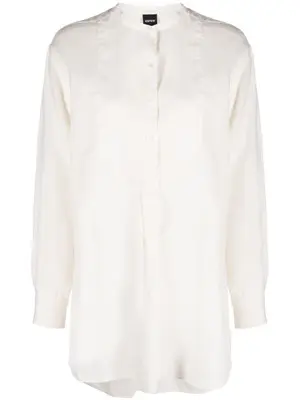 Aspesi Collarless Linen Bib Shirt - Neutrals