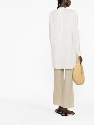 Aspesi Collarless Linen Bib Shirt - Neutrals